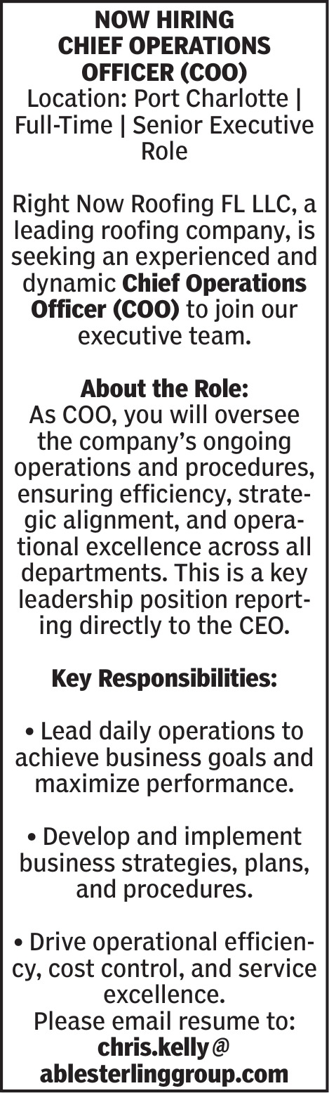 Chief Operations Officer, Roofing FL LLC